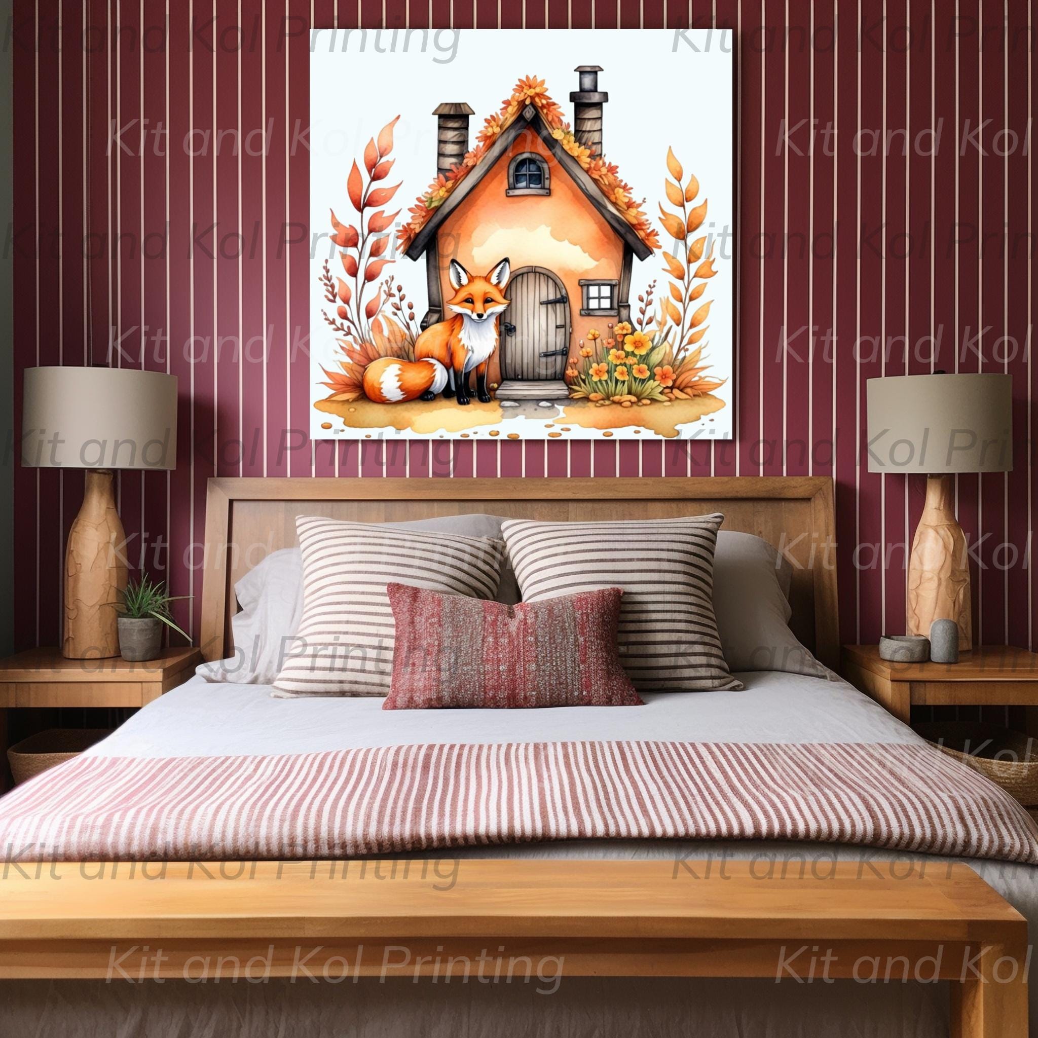 Autumn Fox Hut With Flowers, Watercolor Clipart - Instant Download ...