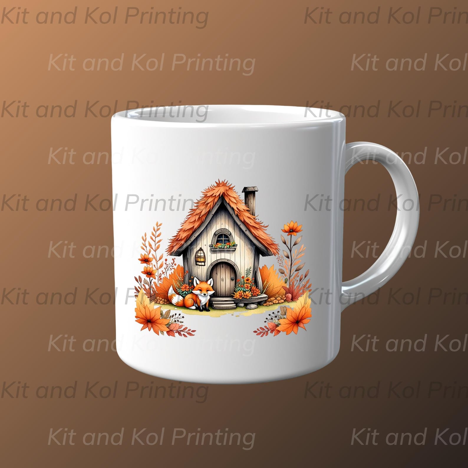 Autumn Fox Hut With Flowers, Watercolor Clipart - Instant Download ...