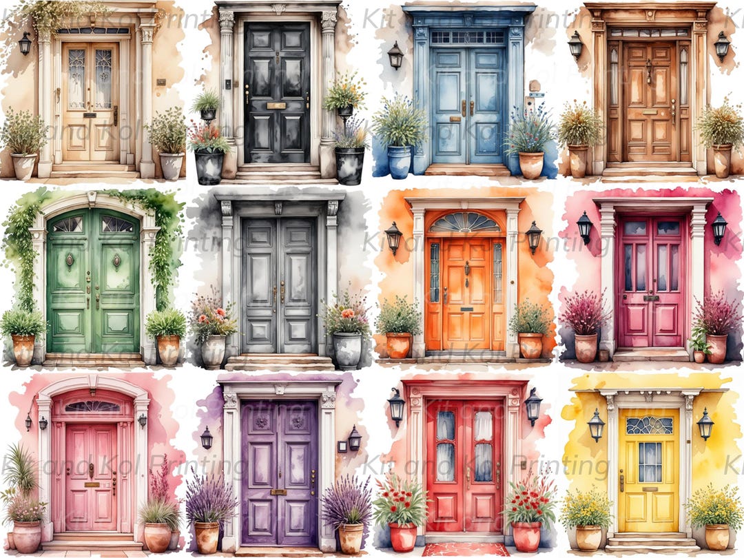 Watercolor Front Door Clipart - Instant Download Digital Art for ...