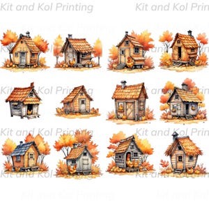 Autumn Chicken Hut Watercolor Clipart - Instant Download Sublimation ...