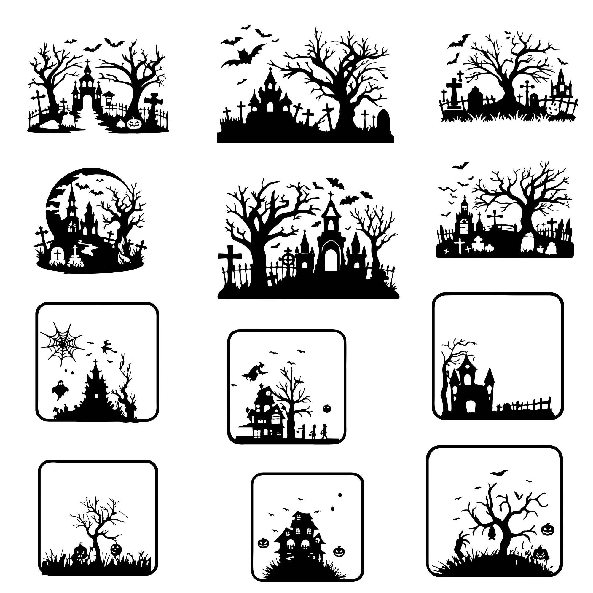 Halloween Scene Svg Bundle, Halloween Clipart, Spooky Scenes Vector ...