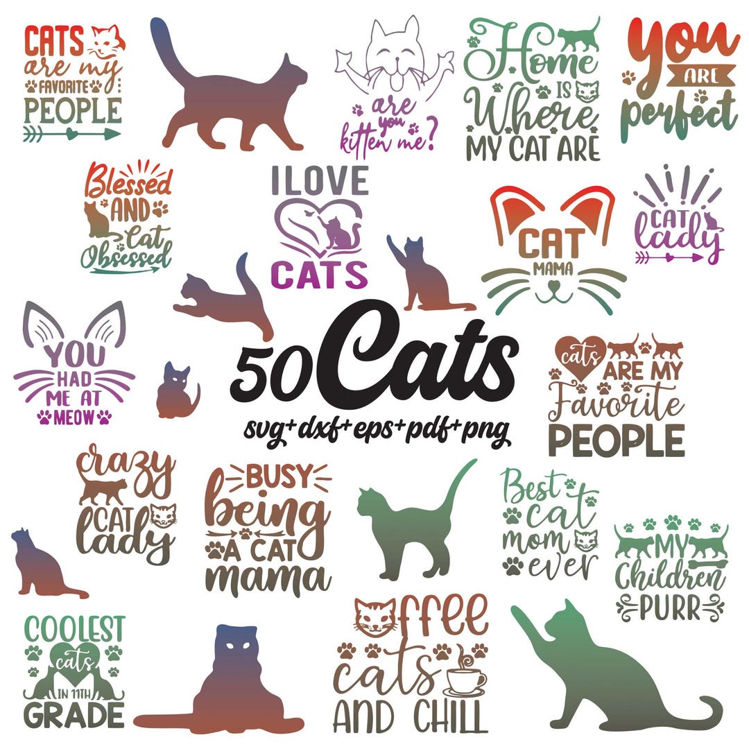 Cat Svg Bundle, Cat Clipart for Cricut, Cat Lover Silhouette, Cat ...