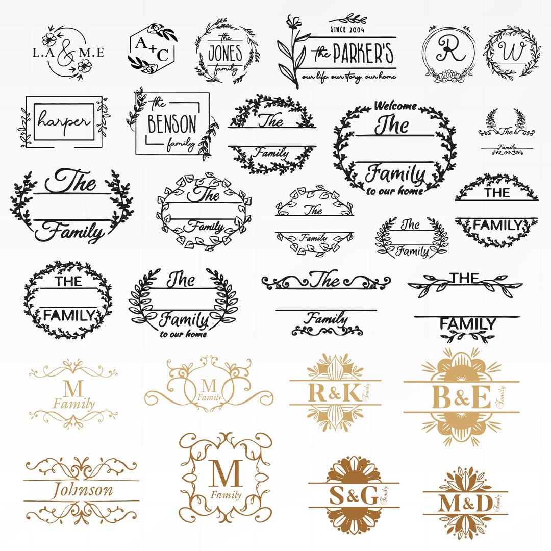 Family Name Monogram Svg Bundle, Family Name Monogram Clipart for ...