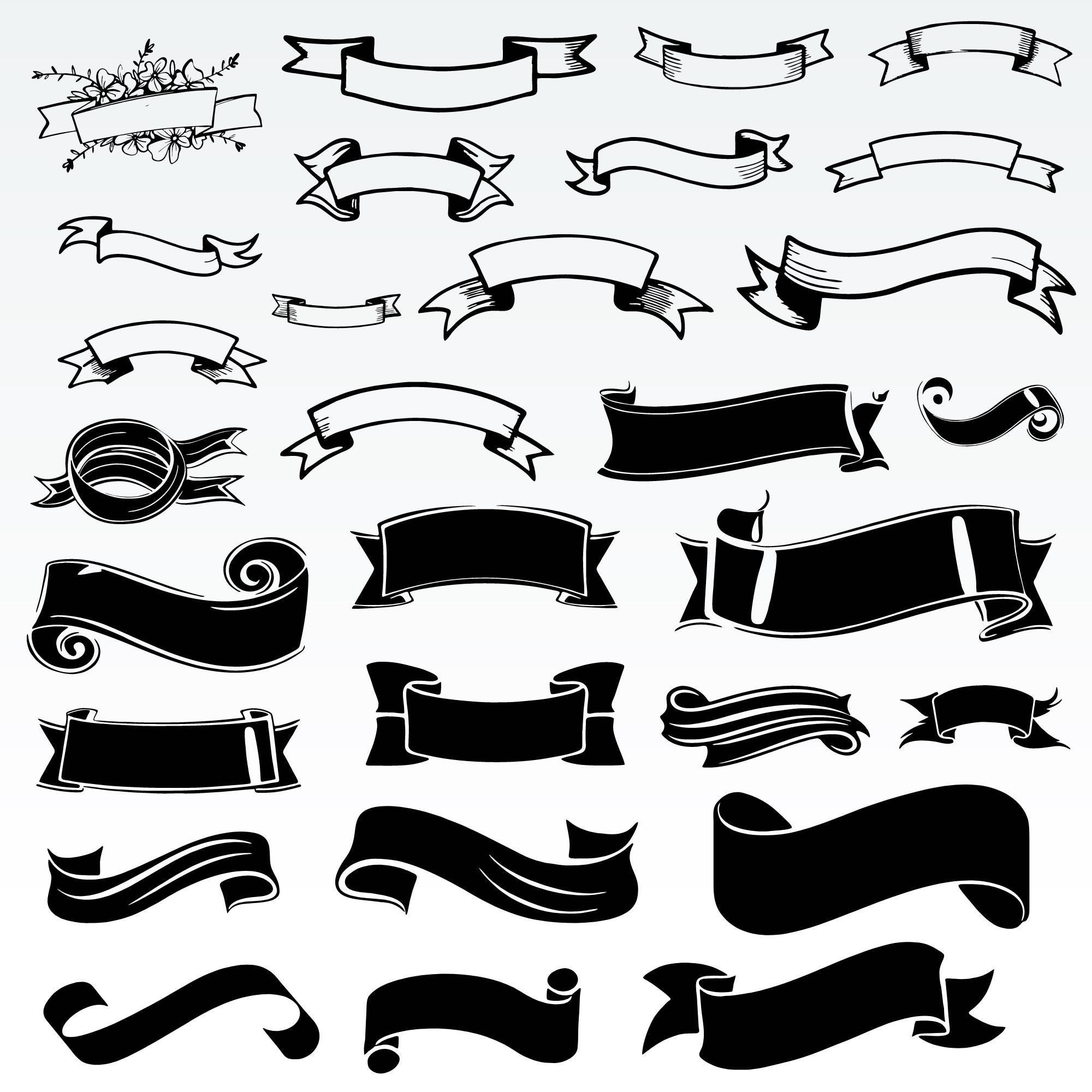 Banner Svg Bundle, Ribbon Banner Clipart for Cricut, Banner Silhouette ...