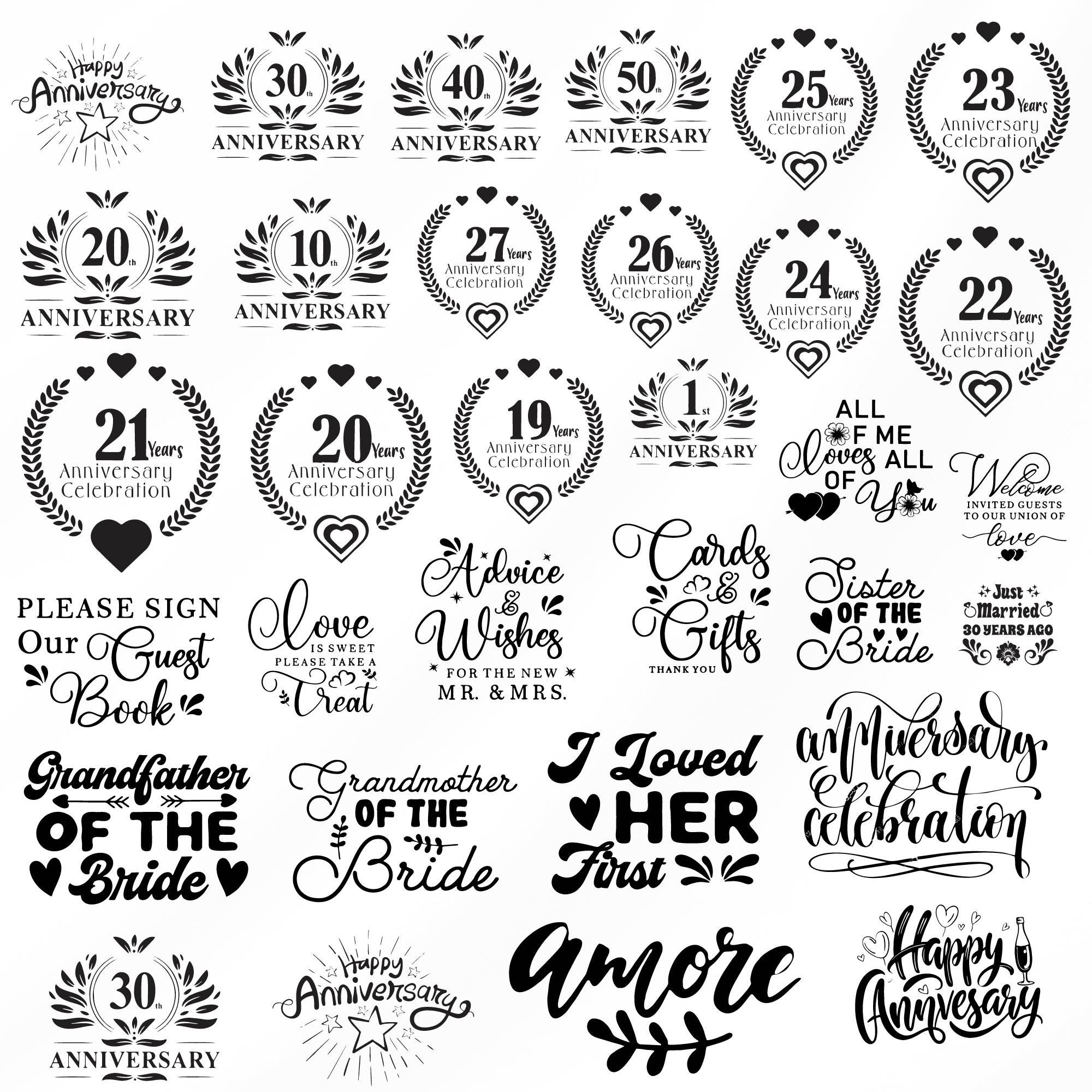 Anniversary Svg Bundle, Anniversary Clipart for Cricut, Marriage ...