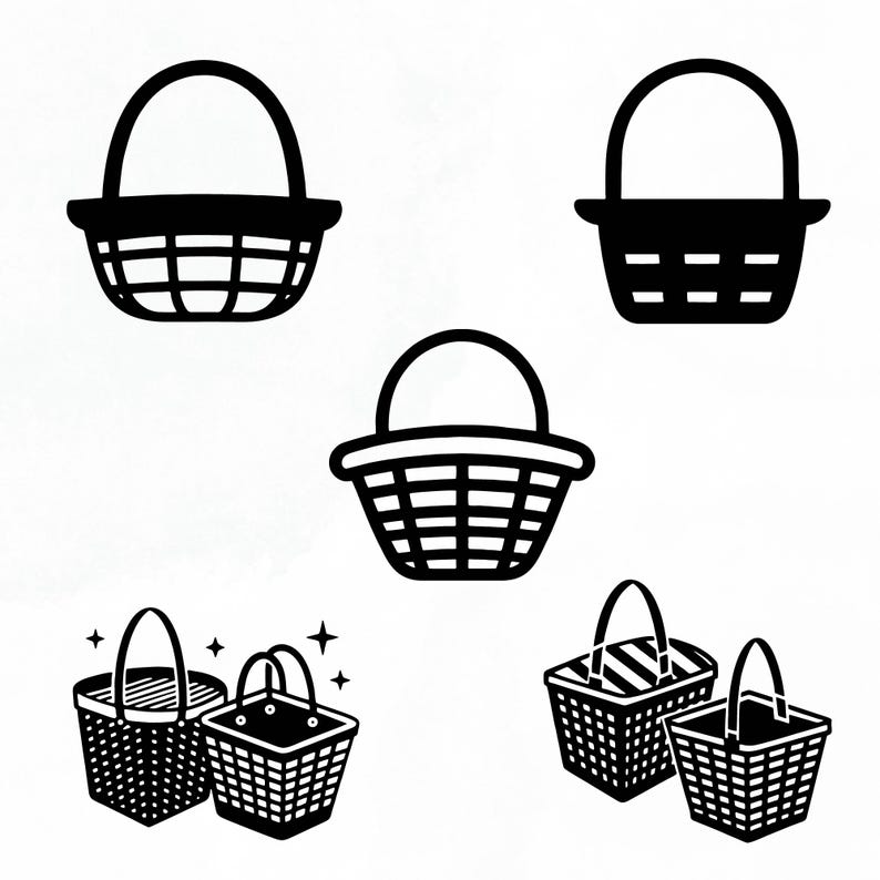 Basket Svg Bundle, Basket Clipart for Cricut, Basket Silhouette, Wicker ...