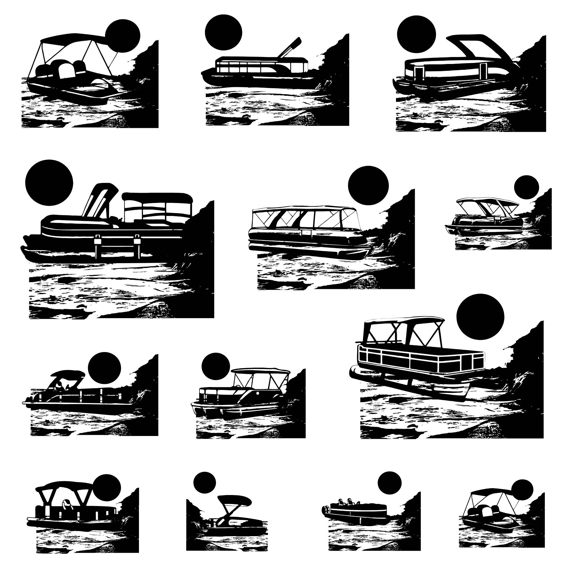 Pontoon Boat Svg Bundle, Boat Clipart, Pontoon Boat Scene Vector, Boat ...