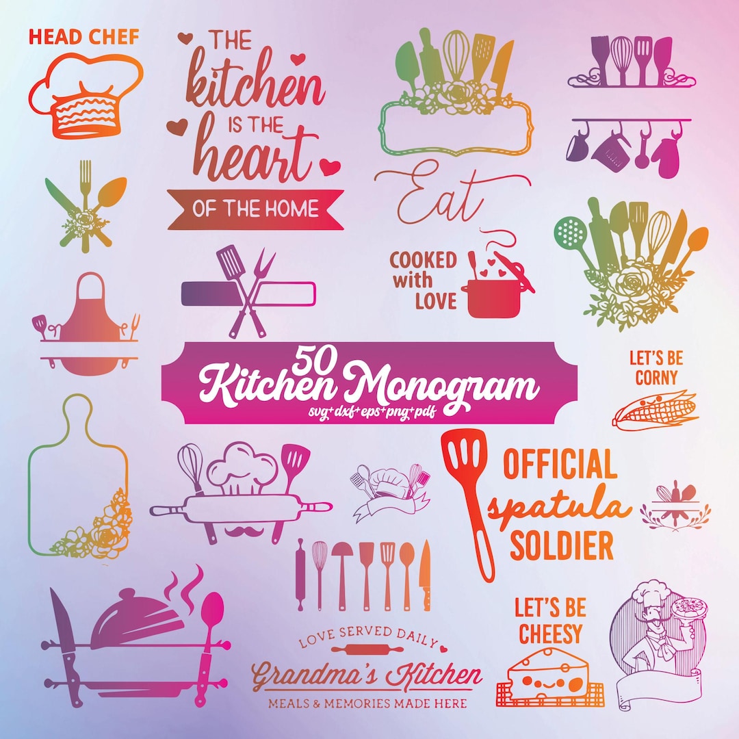 Kitchen Monogram Svg Bundle, Kitchen Monogram Clipart for Cricut ...