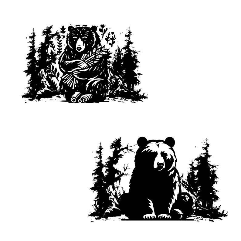Bear Svg Bundle, Grizzly Bear Clipart, Mama Bear Vector, Baby Bear Decal, Woodland Scene Cut ...