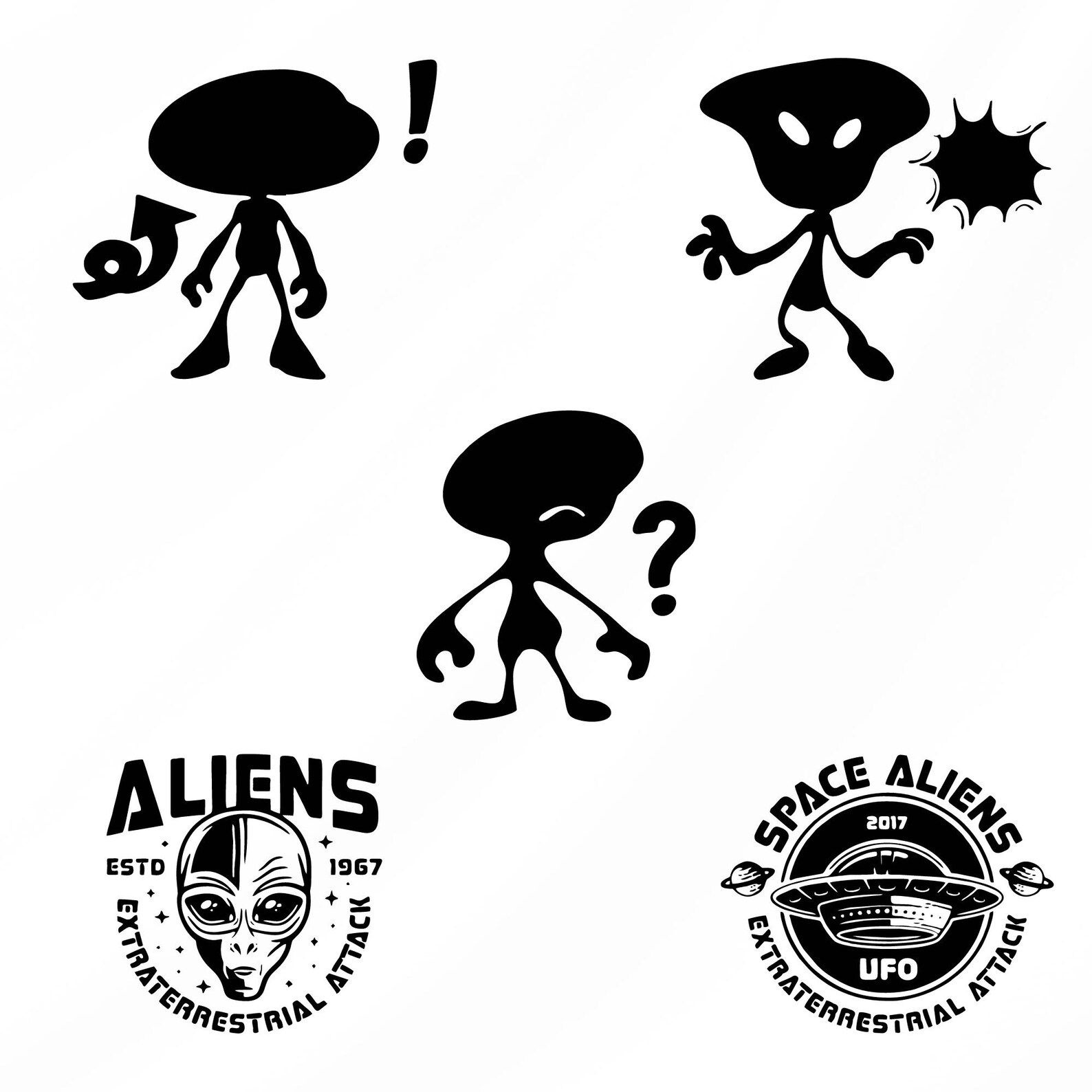 Alien Svg Bundle, Alien Clipart for Cricut, Alien Ship Silhouette ...