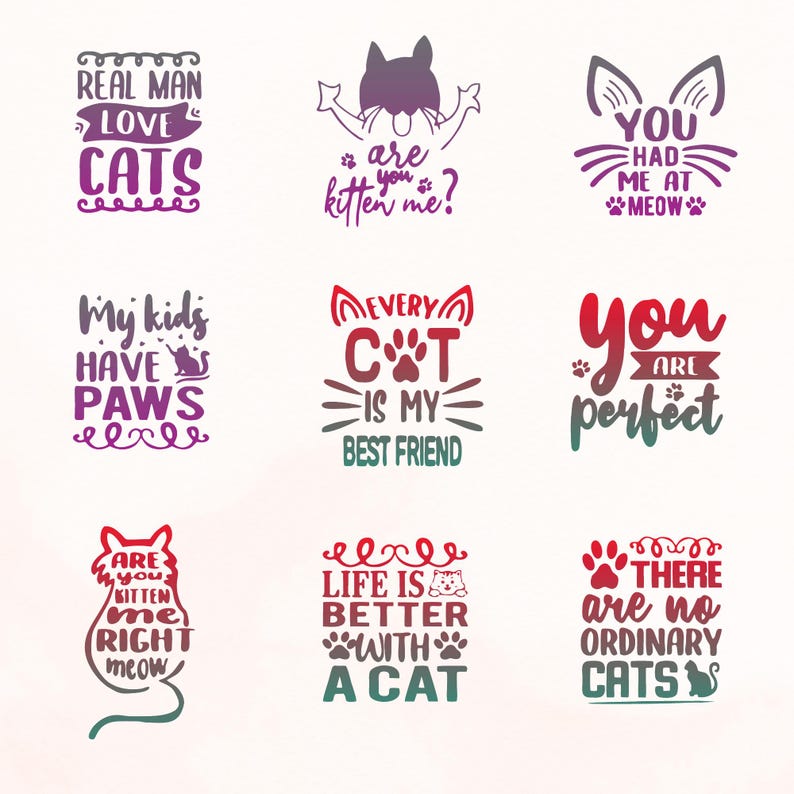 Cat Svg Bundle, Cat Clipart for Cricut, Cat Lover Silhouette, Cat ...