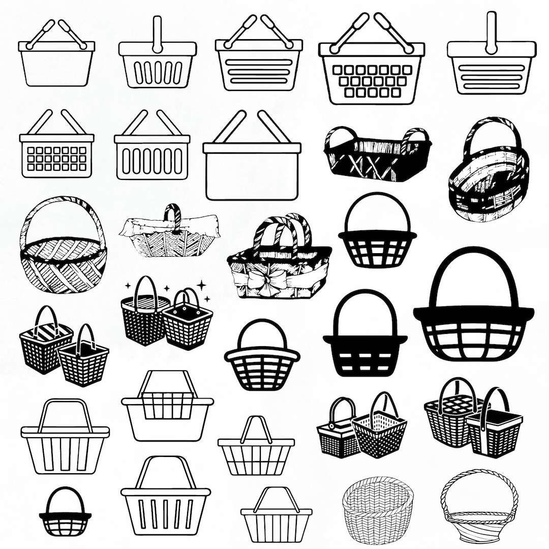 Basket Svg Bundle, Basket Clipart for Cricut, Basket Silhouette, Wicker ...