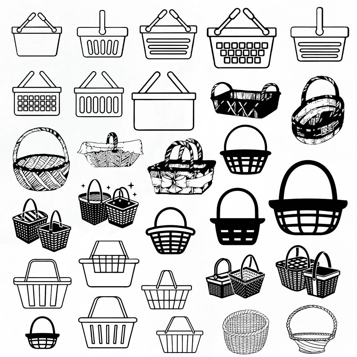Basket Svg Bundle, Basket Clipart for Cricut, Basket Silhouette, Wicker ...