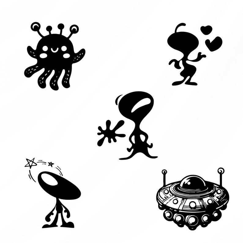 Alien Svg Bundle, Alien Clipart for Cricut, Alien Ship Silhouette, Alien Vector, UFO Decal ...