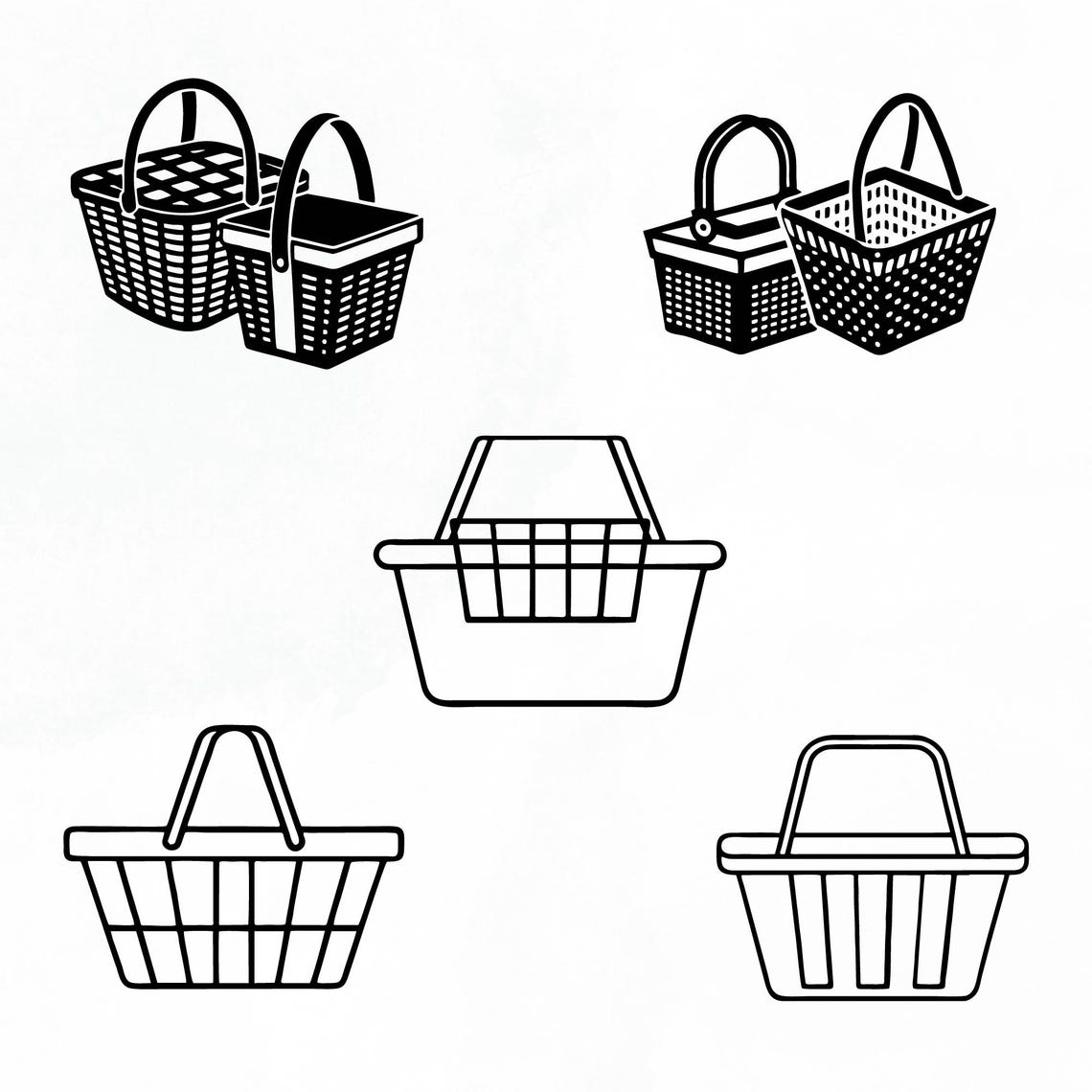 Basket Svg Bundle, Basket Clipart for Cricut, Basket Silhouette, Wicker ...