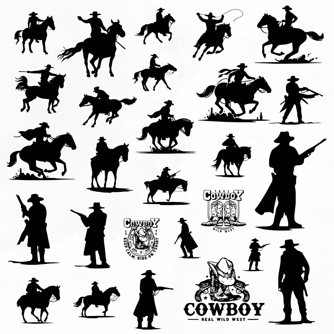 Cowboy Svg Bundle, Cowboy Clipart for Cricut, Western Silhouette ...