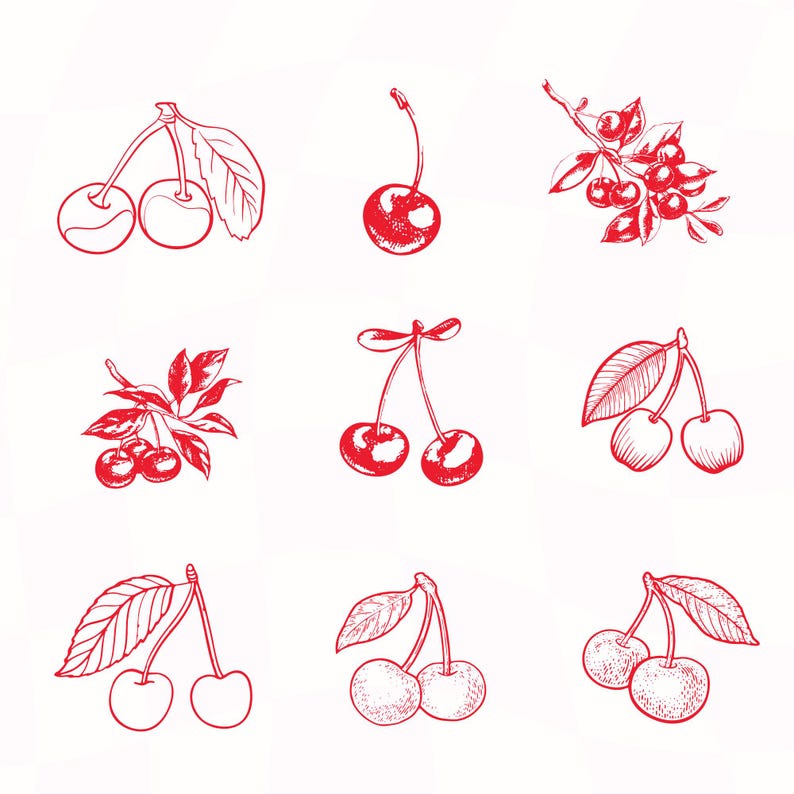 Cherry Svg Bundle , Cherry Clipart for Cricut, Fruit Silhouette, Cherry ...