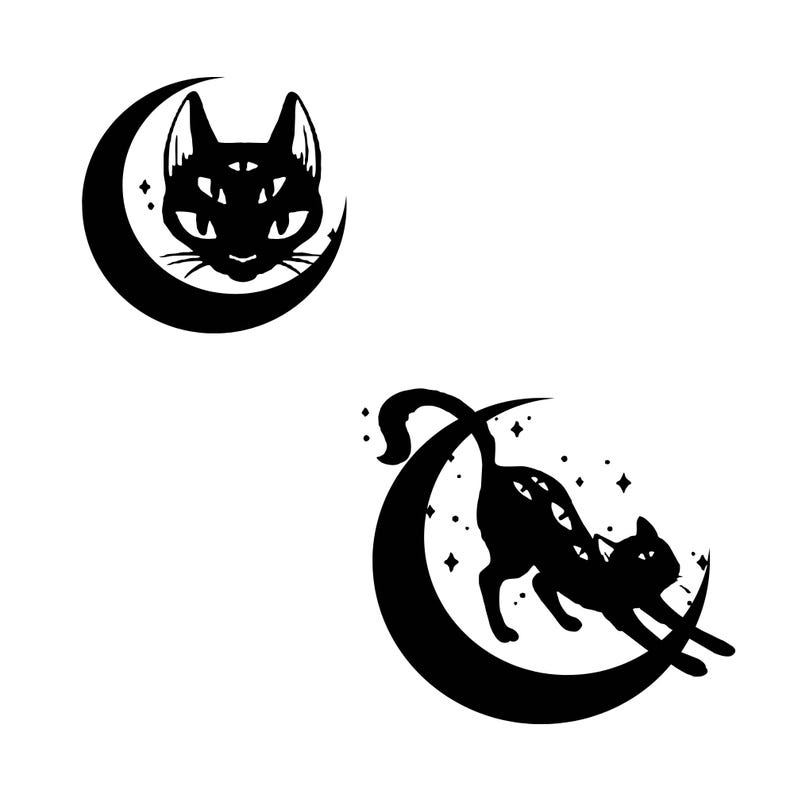 Cat and Moon Phases Svg Bundle, Mystical Clipart , Cat and Moon Vector ...