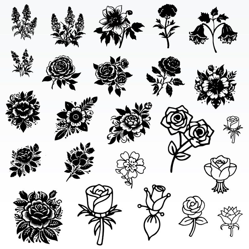 Roses Svg Bundle, Roses Clipart for Cricut, Rose Flower Silhouette ...