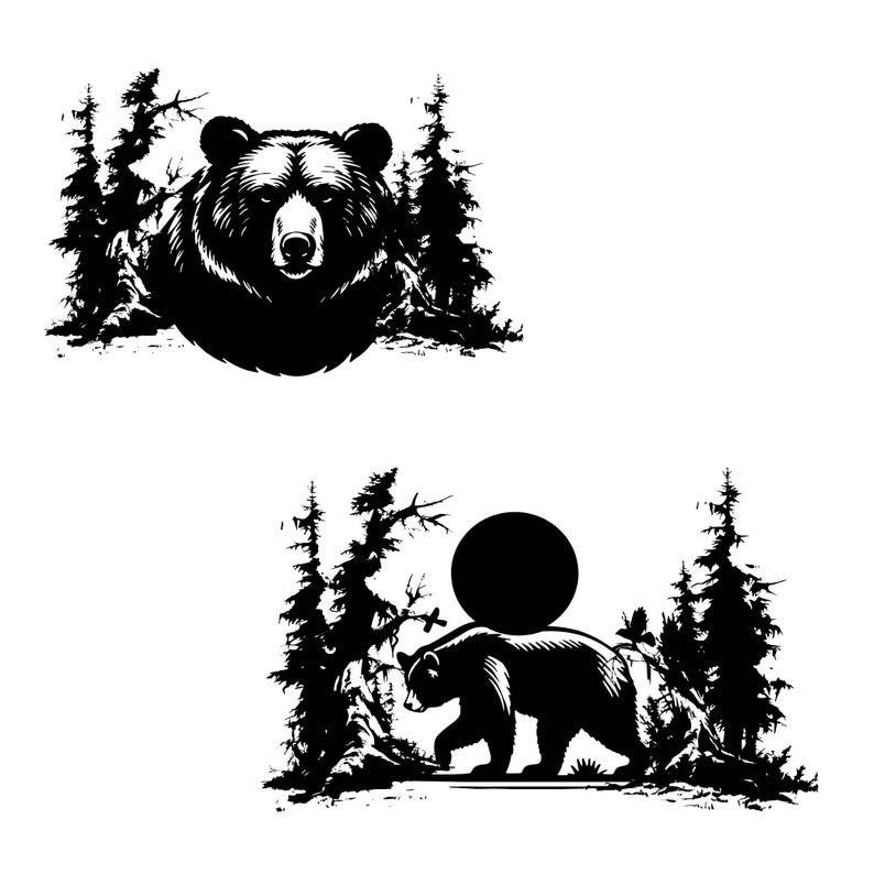 Bear Svg Bundle, Grizzly Bear Clipart, Mama Bear Vector, Baby Bear Decal, Woodland Scene Cut ...