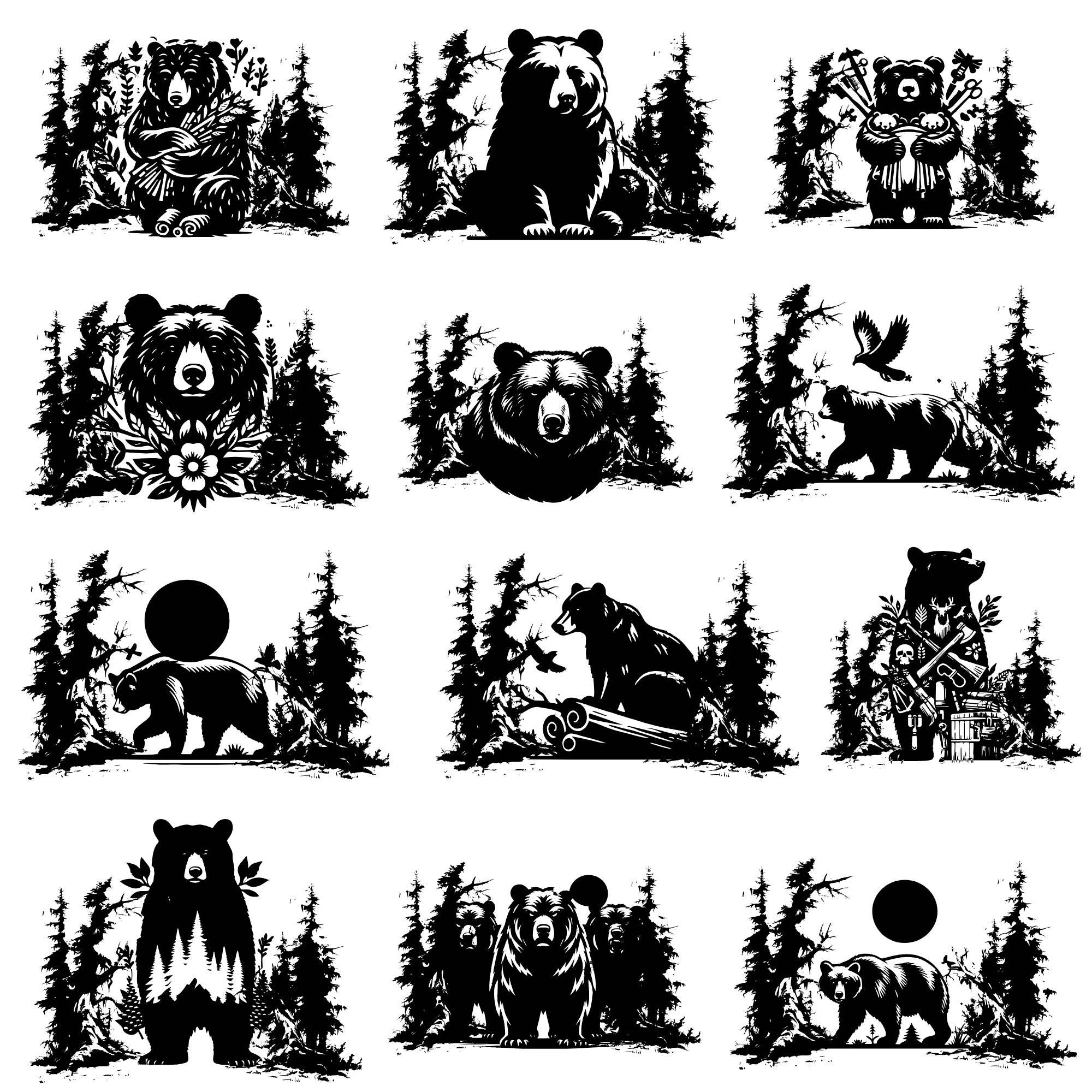 Bear Svg Bundle, Grizzly Bear Clipart, Mama Bear Vector, Baby Bear ...