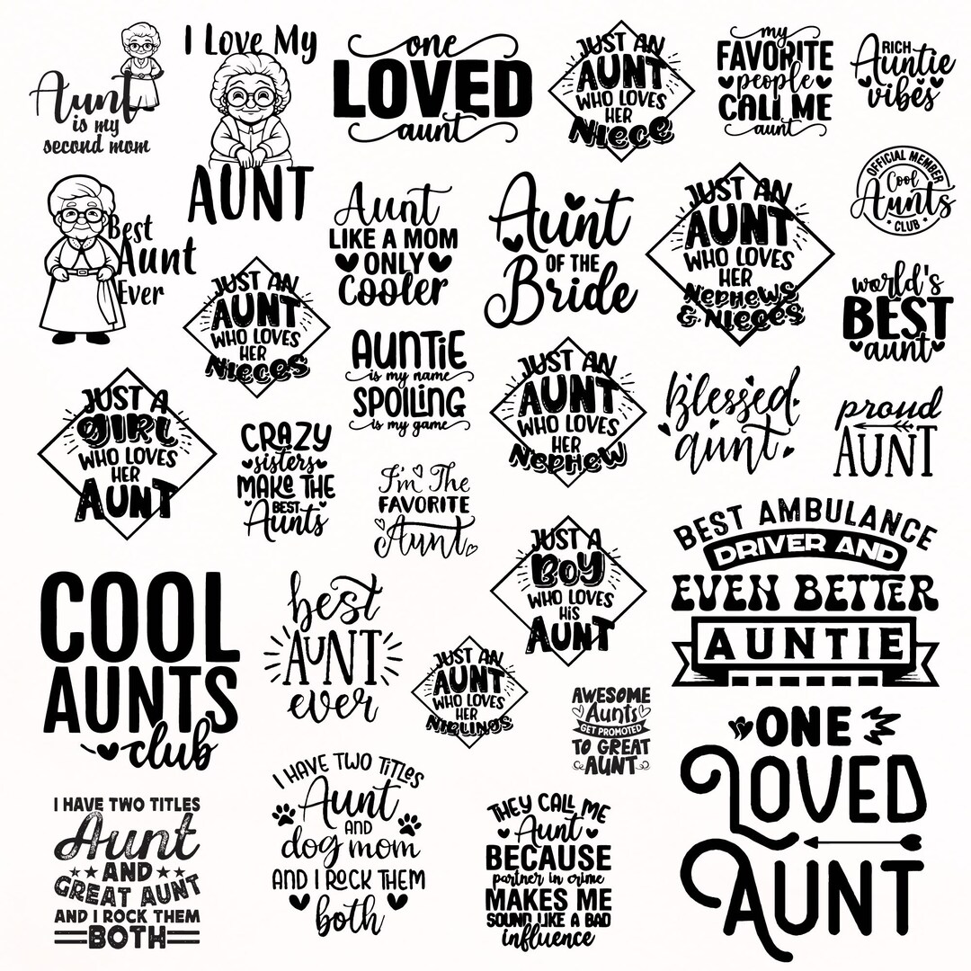 Aunt Svg Bundle, Aunt Clipart for Cricut, Auntie Silhouette, Aunt Vector, T-shirts Designs, Aunt ...