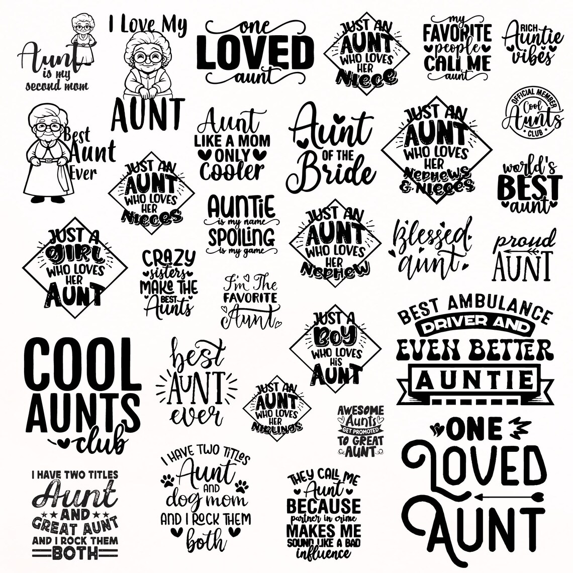 Aunt Svg Bundle, Aunt Clipart for Cricut, Auntie Silhouette, Aunt ...