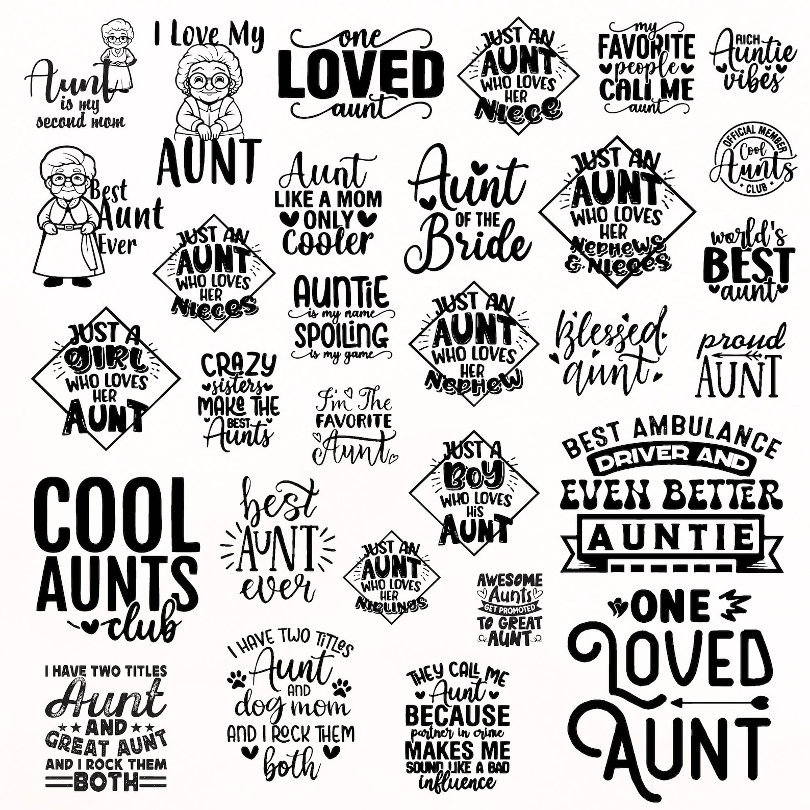 Aunt Svg Bundle, Aunt Clipart for Cricut, Auntie Silhouette, Aunt ...