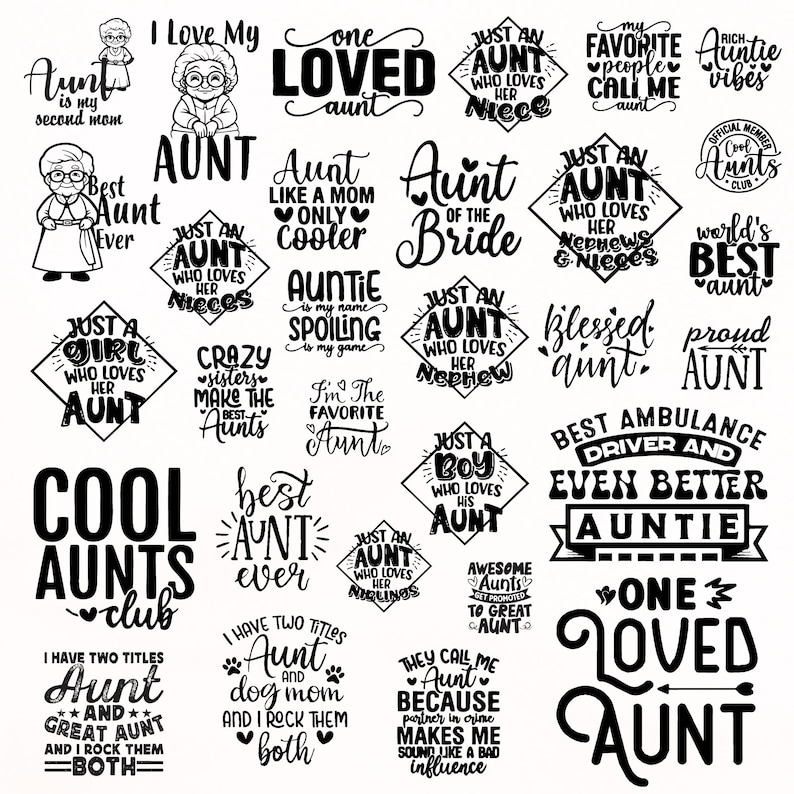Aunt Svg Bundle, Aunt Clipart for Cricut, Auntie Silhouette, Aunt ...