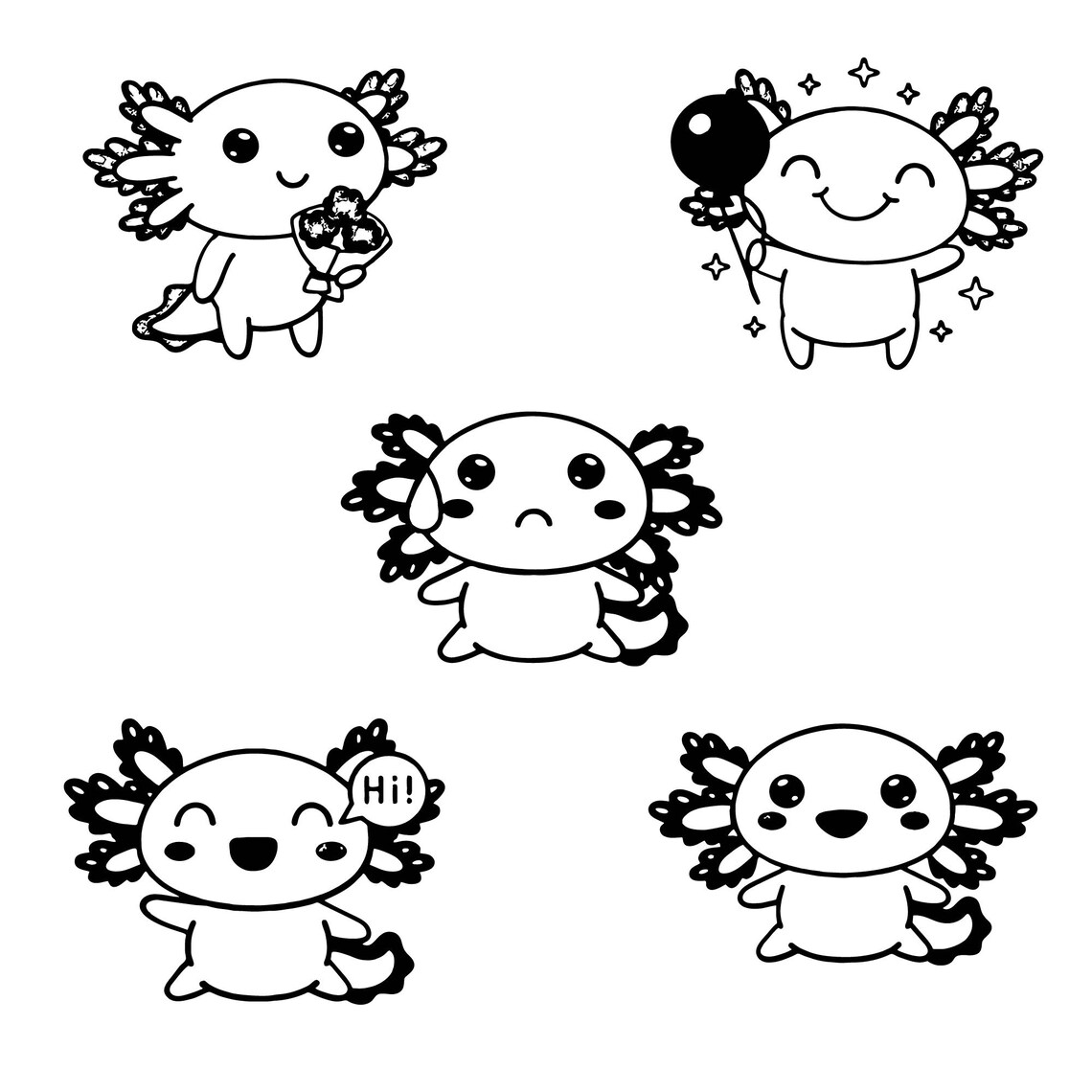 Axolotl Svg Bundle, Cute Axolotl Clipart for Cricut, Axolotl Silhouette ...