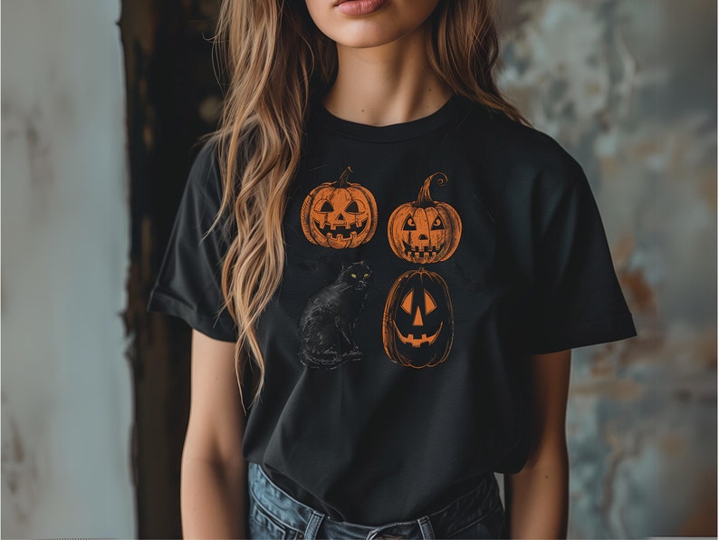 90s Nostalgic Cat Pumpkin PNG Design, Orange Black Halloween Pumpkin ...