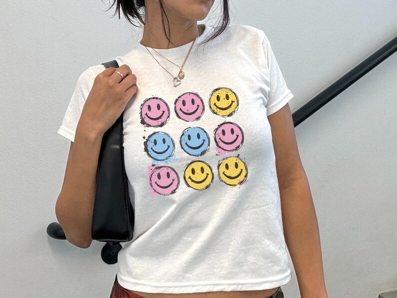 1990s Retro Smiley Face PNG Design, Bright Pink, Blue, and Yellow ...