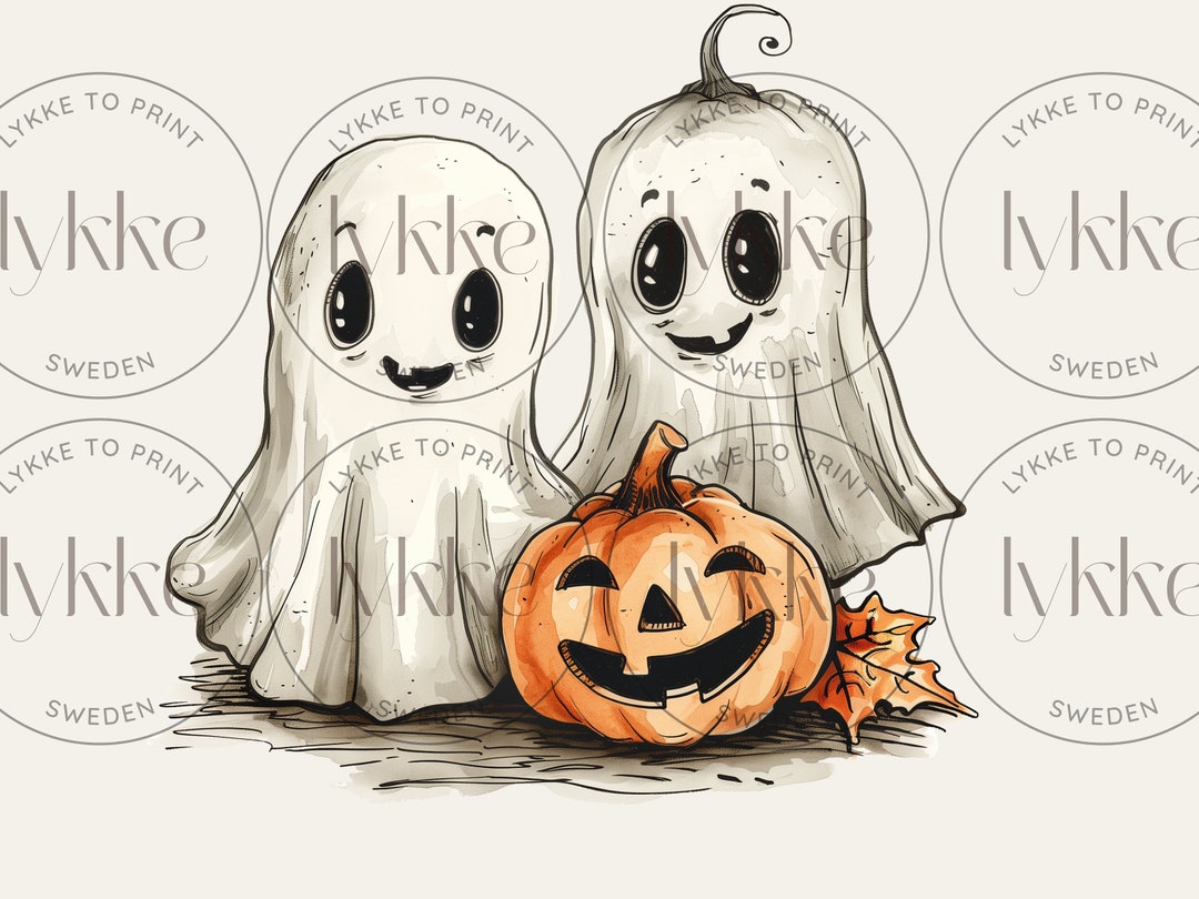 Two Cute Ghosts With One Tooth PNG, Cute Halloween Pumpkin With Autumn ...
