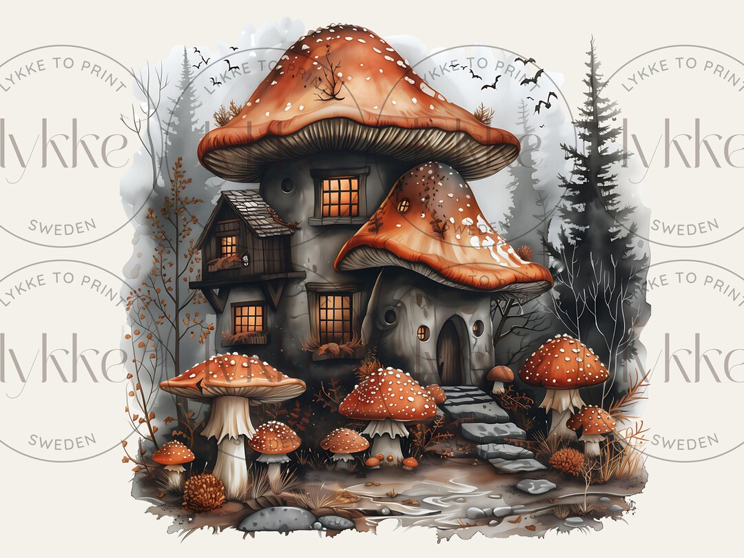 Cottagecore Spooky Halloween Cabin PNG Clipart, Scary Mushroom Woods ...