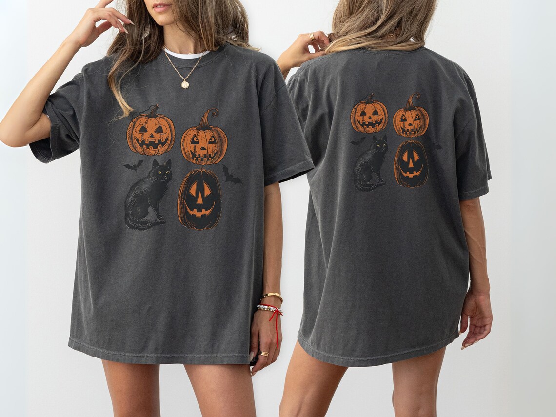 90s Nostalgic Cat Pumpkin PNG Design, Orange Black Halloween Pumpkin ...