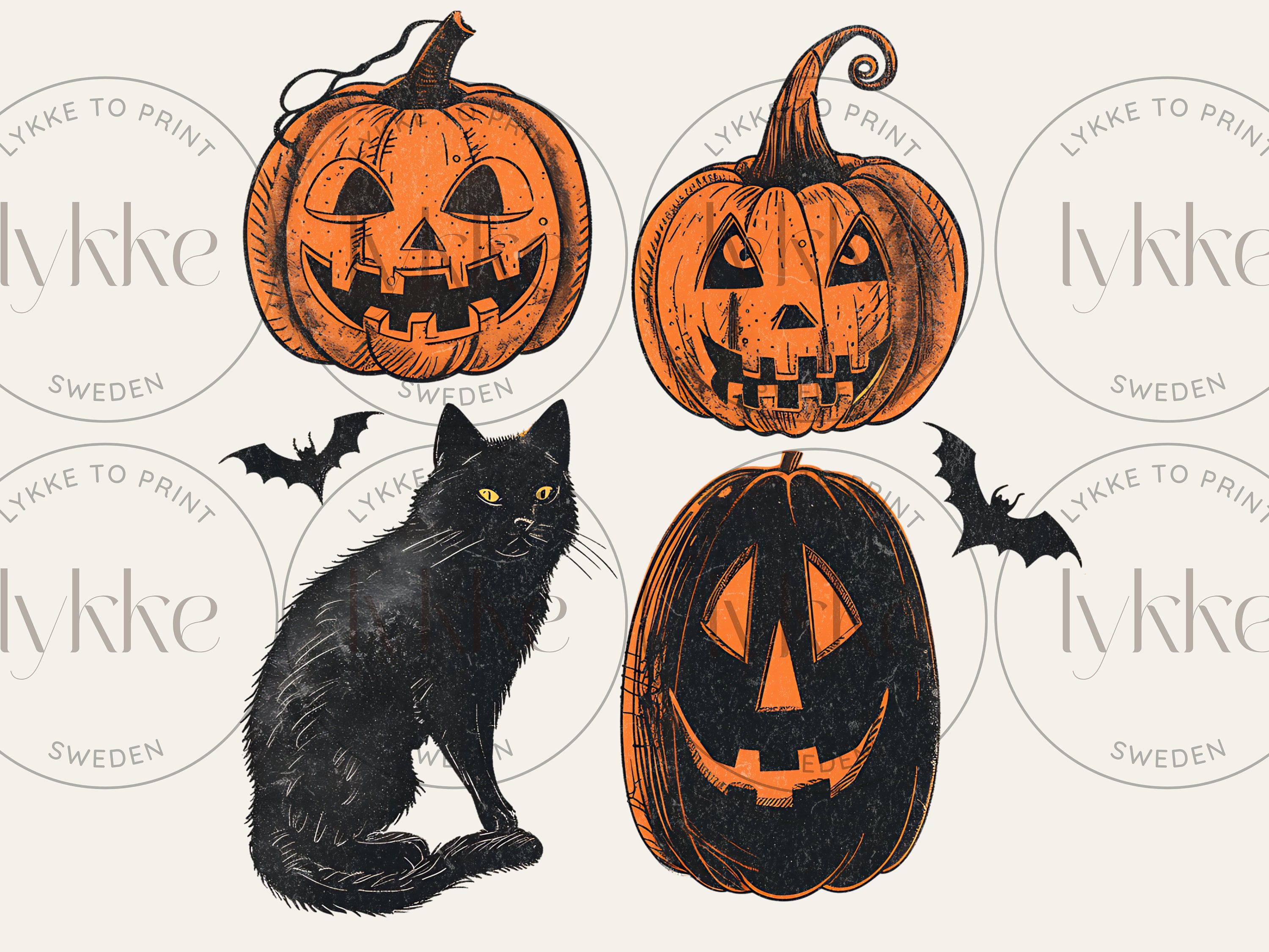 90s Nostalgic Cat Pumpkin PNG Design, Orange Black Halloween Pumpkin ...
