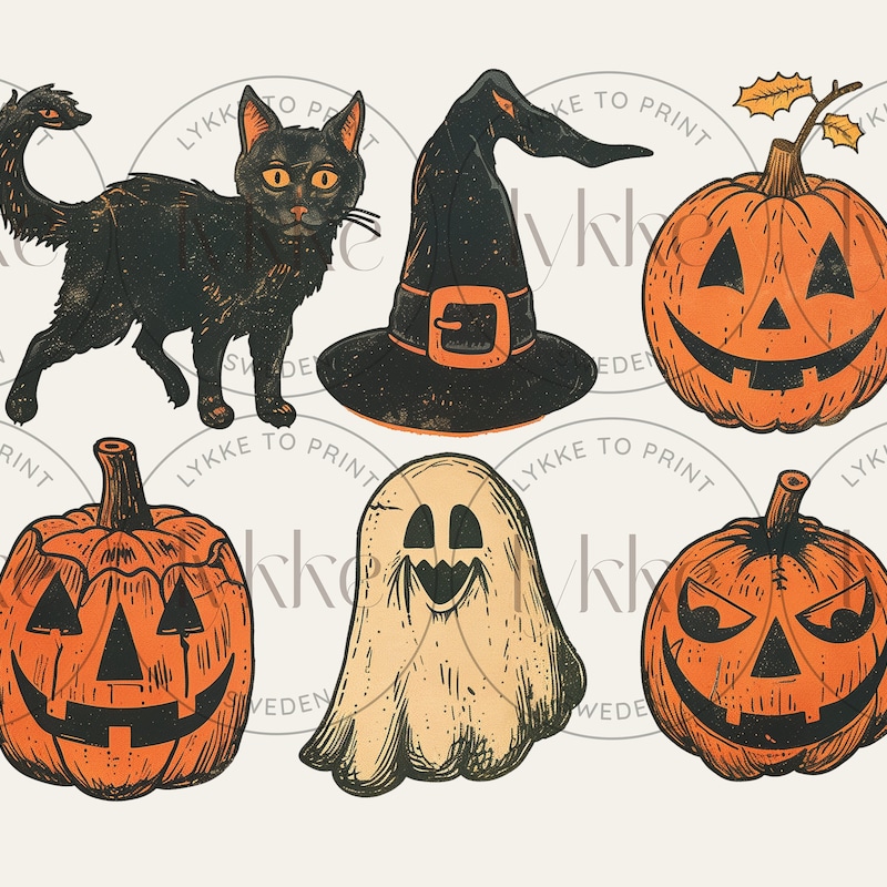 Halloween Retro Clipart - Etsy