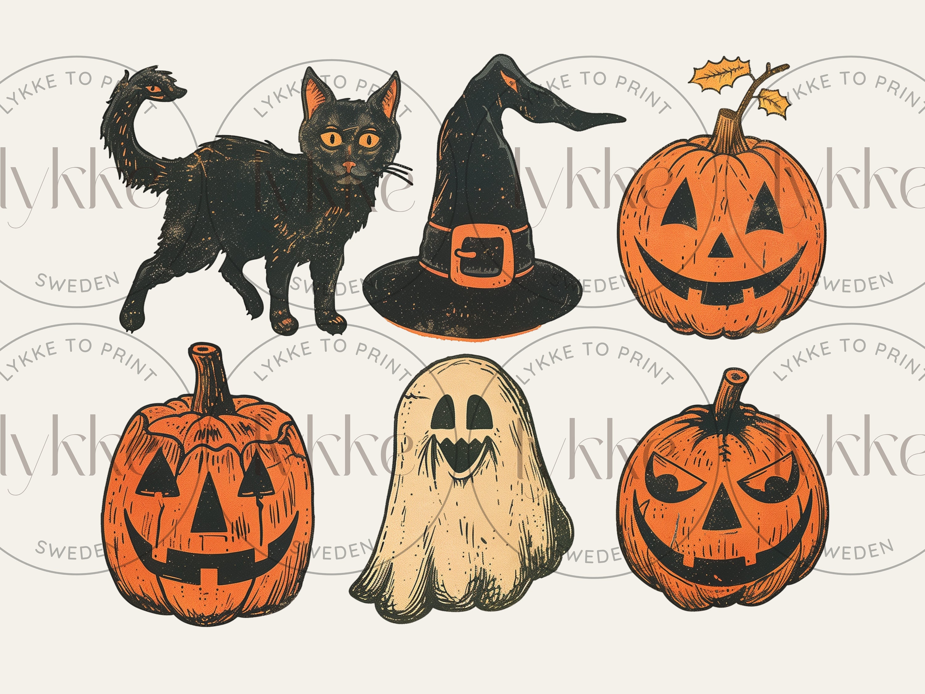 1990 Nostalgic Halloween PNG, Simple Orange Black Cat Pumpkin Retro ...