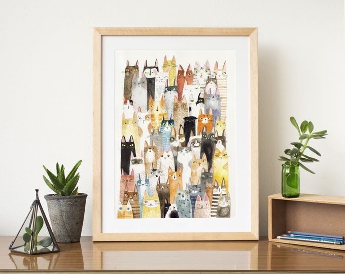 Cat Print - Lots of Colorful Cats - A4 Print - Etsy
