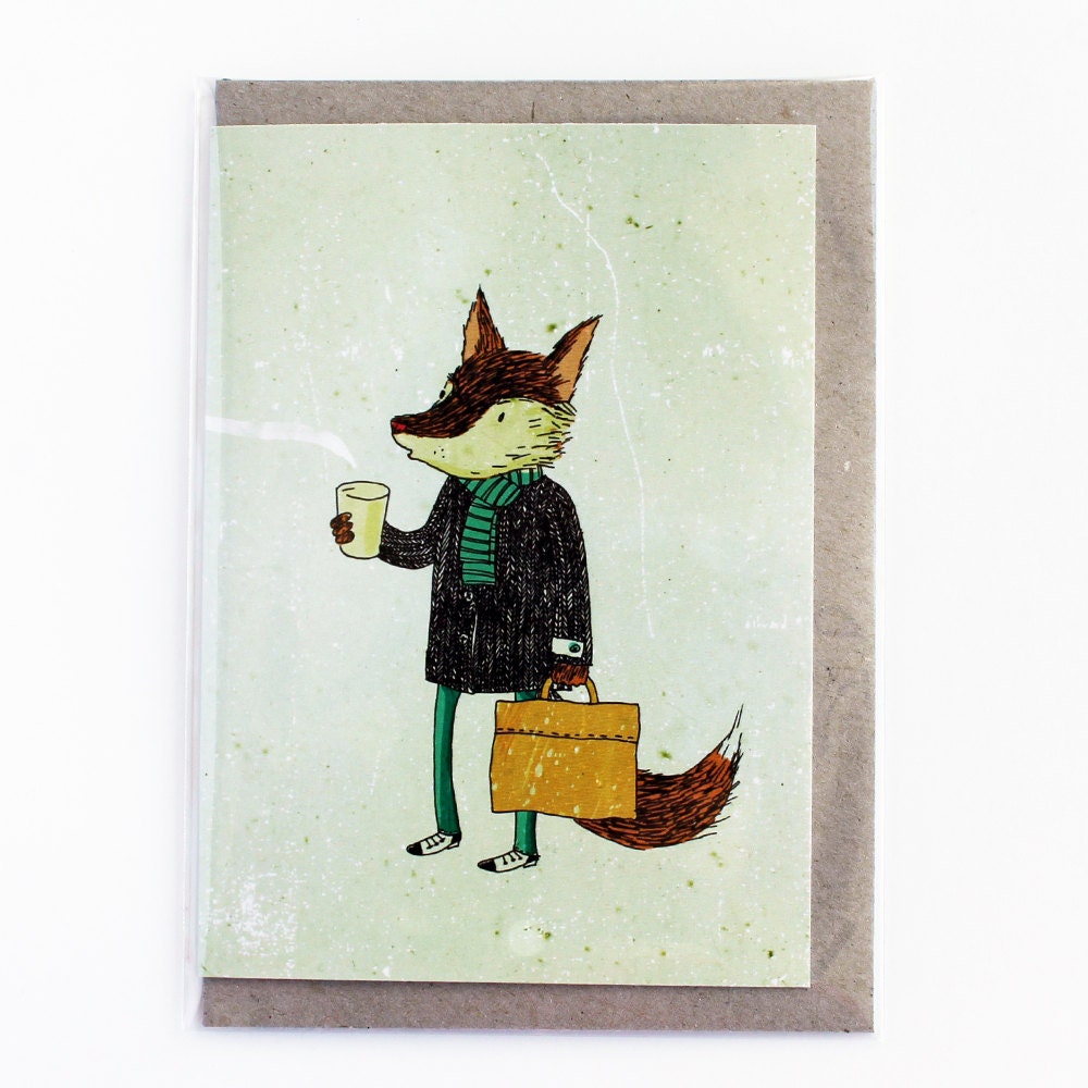 Greeting Card Mr. Fox and Coffee - Etsy Canada