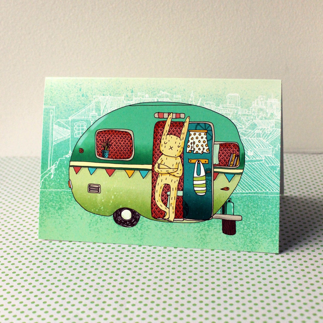 Greeting Card Camping Rabbit - Etsy