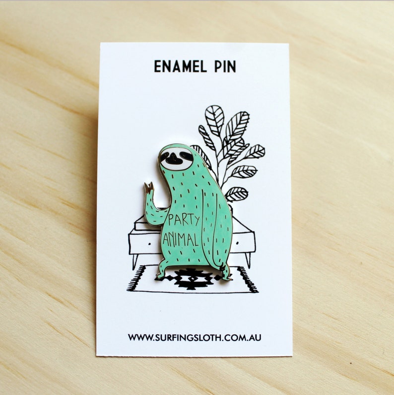 Sloth enamel pin Party animal pin mint party sloth lapel | Etsy