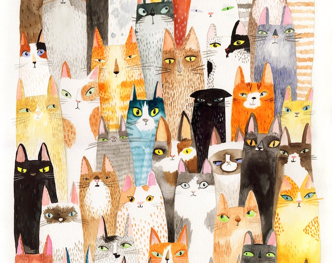 Cats Cats Print - Lots of Colorful Cats - A3 Print - Etsy