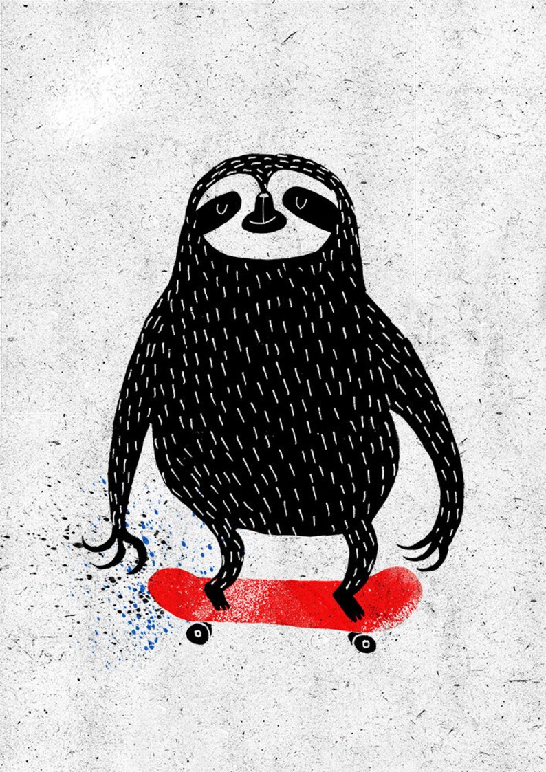 Skating Sloth A4 Print - Etsy