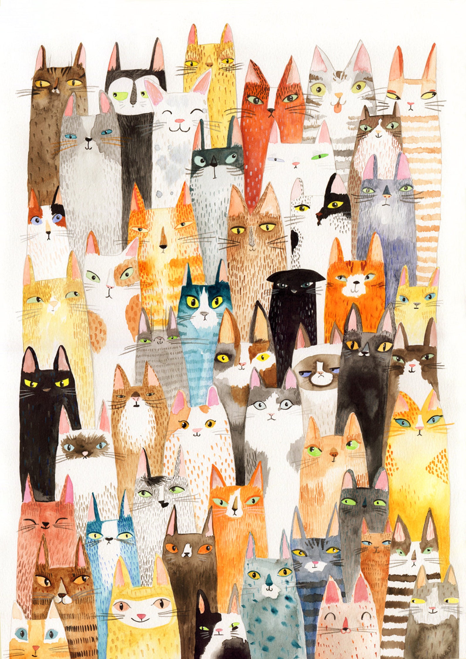 Cat Print Lots of Colorful Cats A4 Print - Etsy