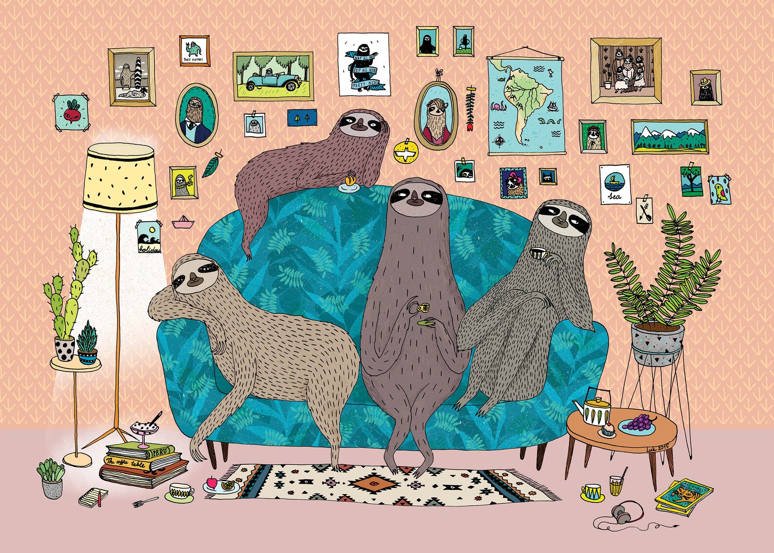 Lazy Sloths A3 Print Sloth Room Colour Illustration | Etsy Australia