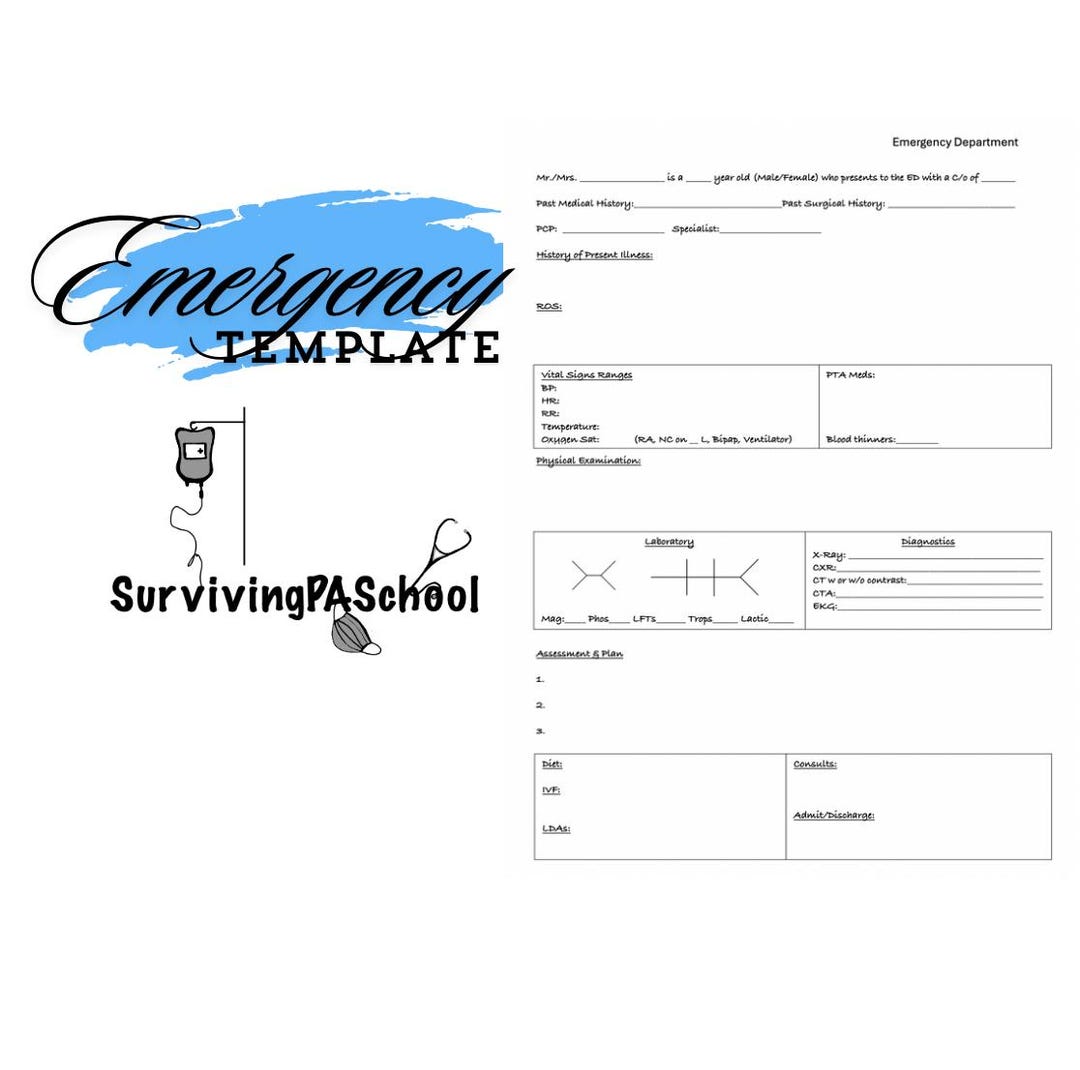 Emergency Department HPI Template - Etsy