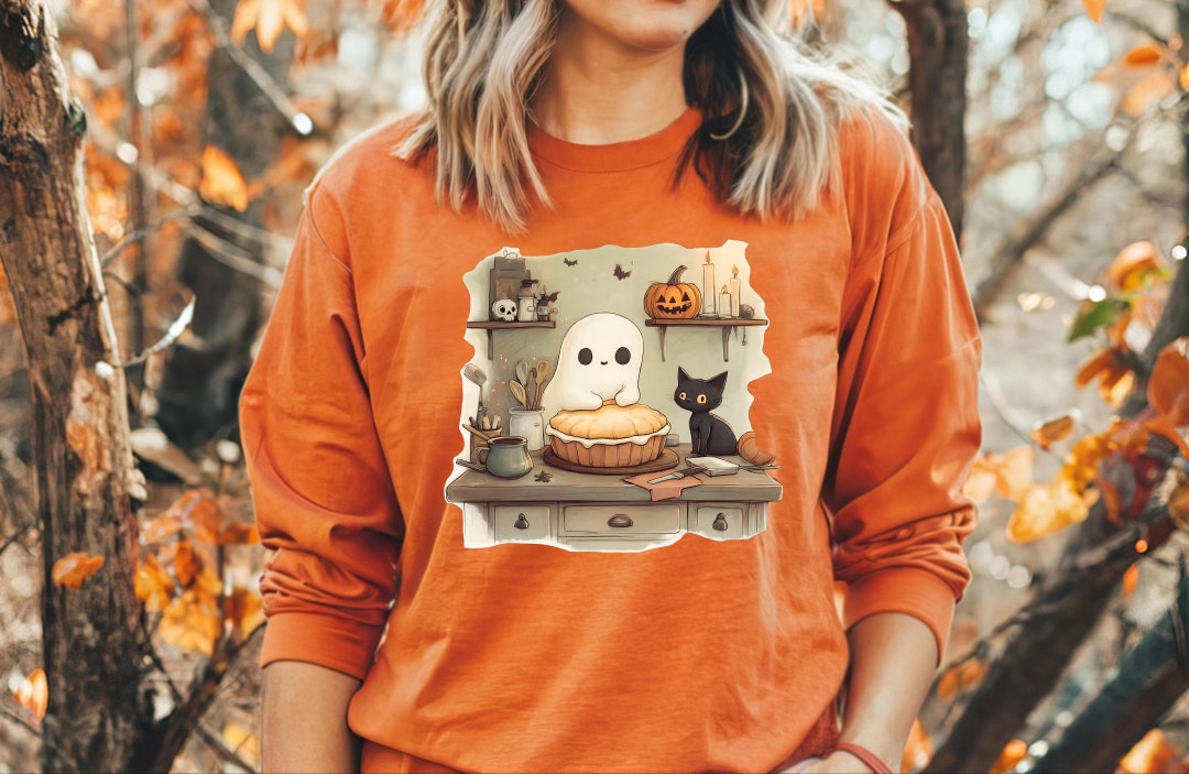 Cute Ghost Baking With Black Cat Cake Lover, Boo School, Mom Gift for ...