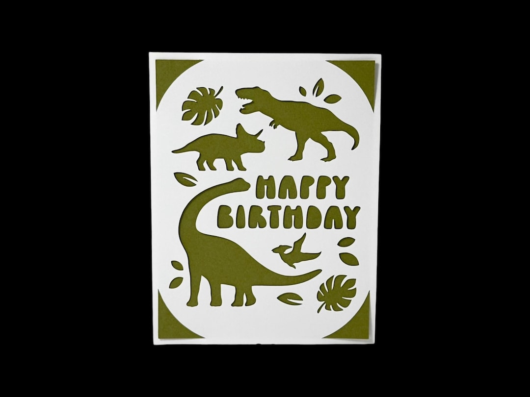 Dino-themed Birthday Card Dinosaurs on Premium Textured White Cardstock ...