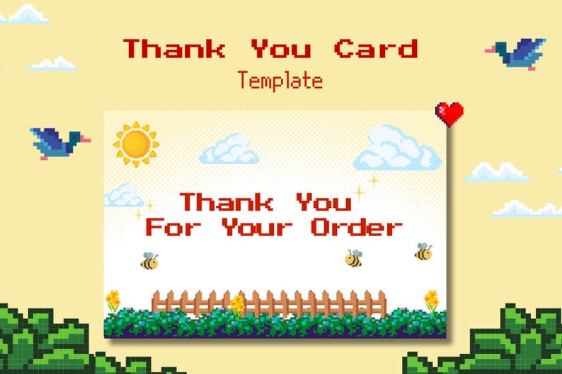 Pixel Editable Thank You Card Template Canva, Thank You for Order Card ...